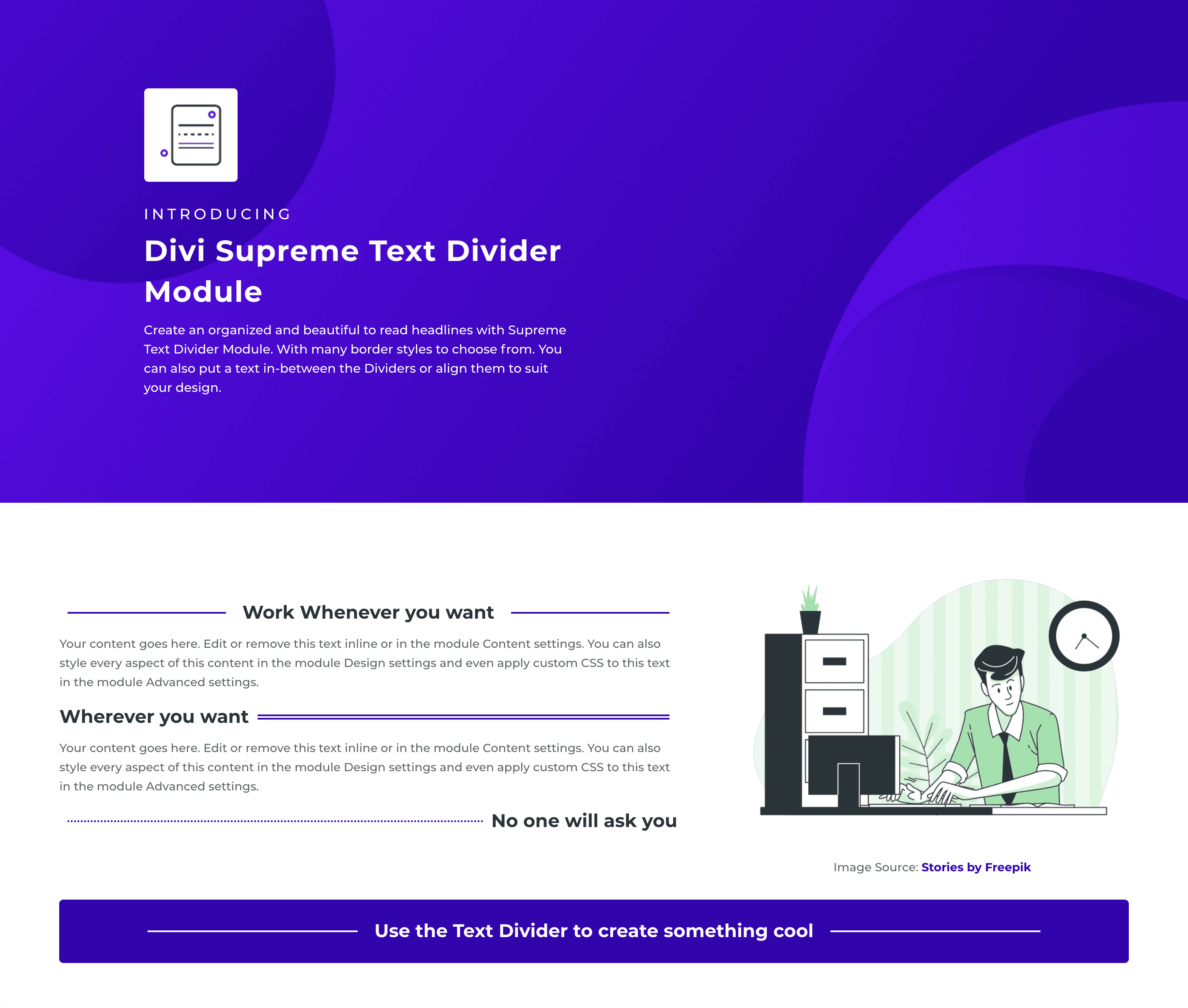 Free Layout Demo: Divi Supreme Text Divider Module – Divi Supreme