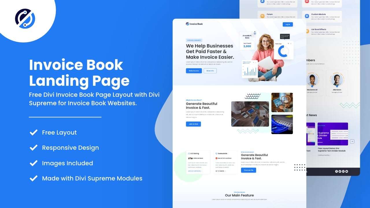 Divi Invoice Book Landing Page – Divi Supreme